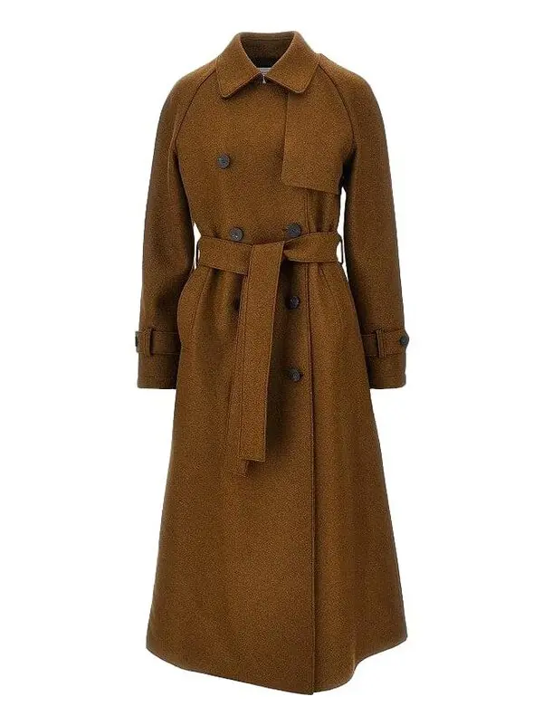 Harris Wharf London Pressed Wool Long Trench Coat - Brown