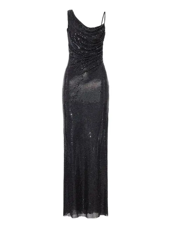 SELF-PORTRAIT Long Draped Dress With Rhinestone - Black