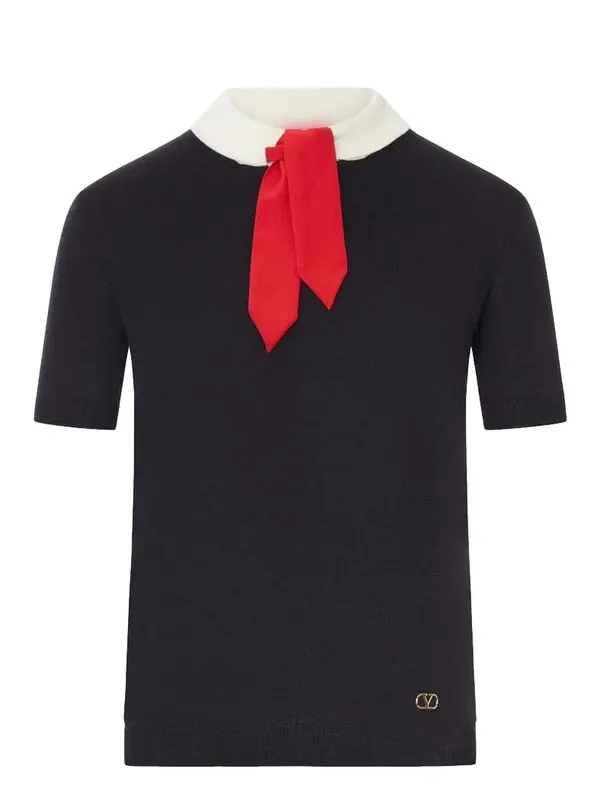 Valentino Garavani Wool Sweater With Contrast Collar And Bow - Multicolor