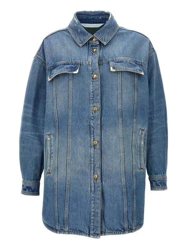 Palm Angels Washed Logo Denim Jacket - Blue