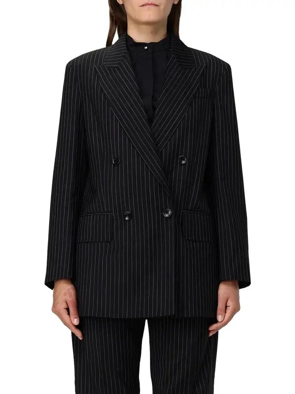 Max Mara Double-breasted Striped Wool Blazer - Black