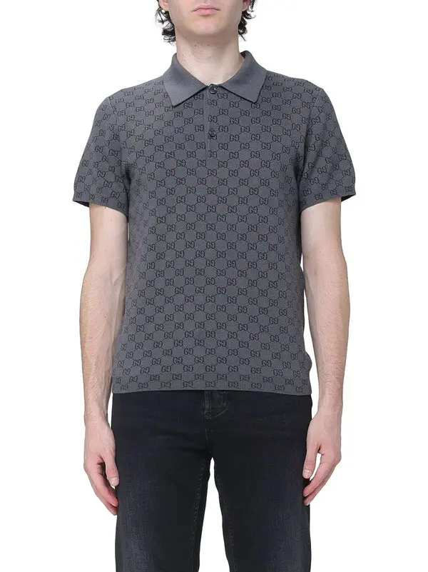 Gucci Gg Jacquard Wool And Silk-blend Knit Polo - Gray