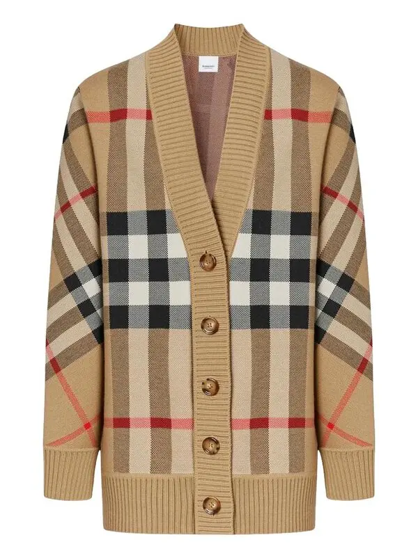 Burberry Check Wool Blend Cardigan - Cream