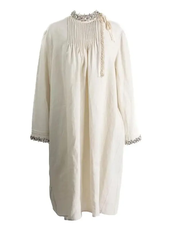 Prada Embellished Neck Long Sleeves Dress - Cream
