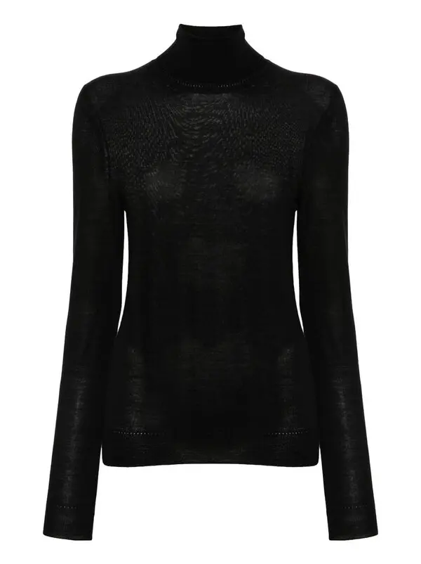 Saint Laurent Cassandre Wool Turtleneck Sweater - Black
