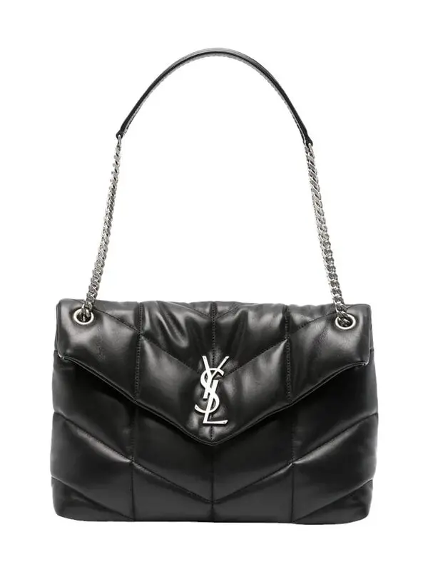 Saint Laurent Chevron Quilted Lambskin Shoulder Bag - Black
