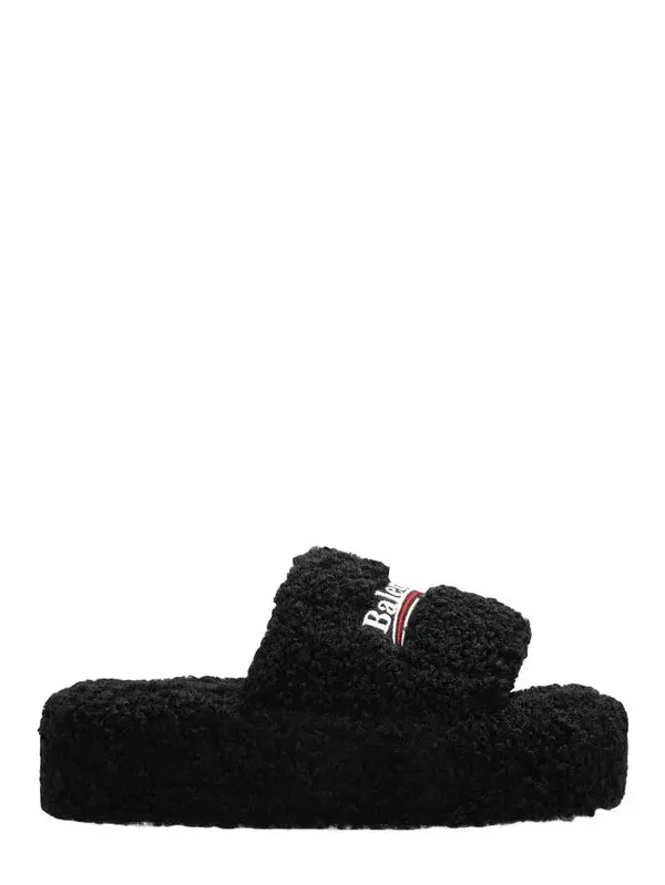 Balenciaga Slippers Platform In Shearling - Black