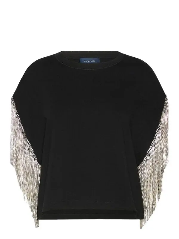 Sportmax Boxy T-shirt With Rhinestone Fringes - Black