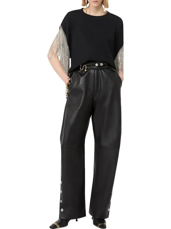 Sportmax Boxy T-shirt With Rhinestone Fringes - Black