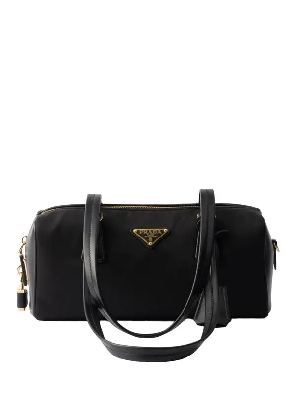 Prada Re-nylon And Leather Medium Top-handle Bag With Padlock - Black
