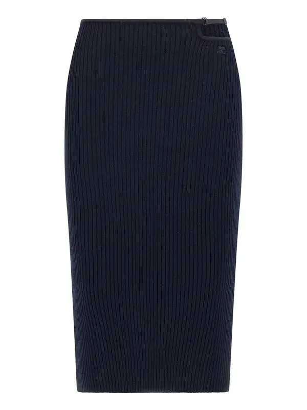 COURREGES Loop Rib Knit Midi Skirt - Blue