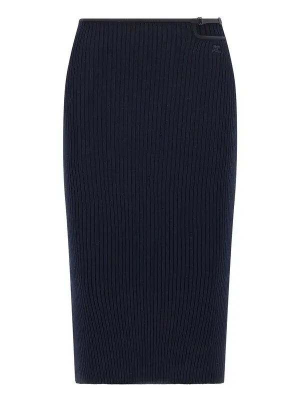 COURREGES Rib Knit Midi Skirt - Blue