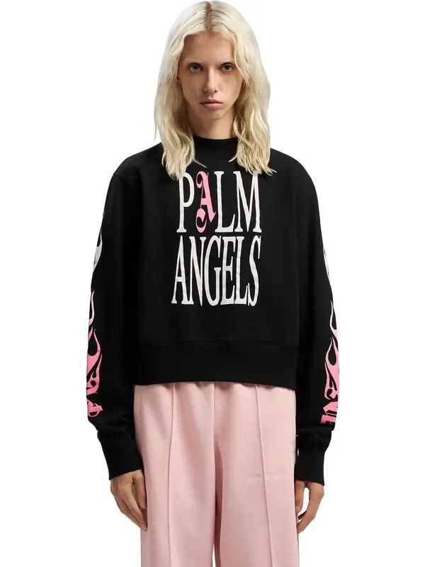 Palm Angels Flames Fitted Crew Sweatshirt - Black