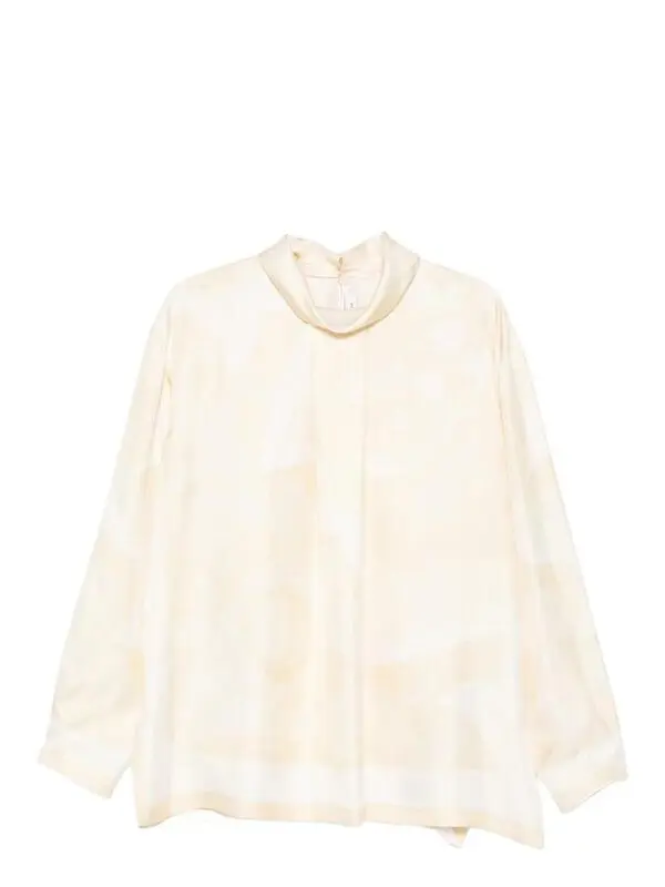 Carven Patterned Silk High Neck Blouse - Cream