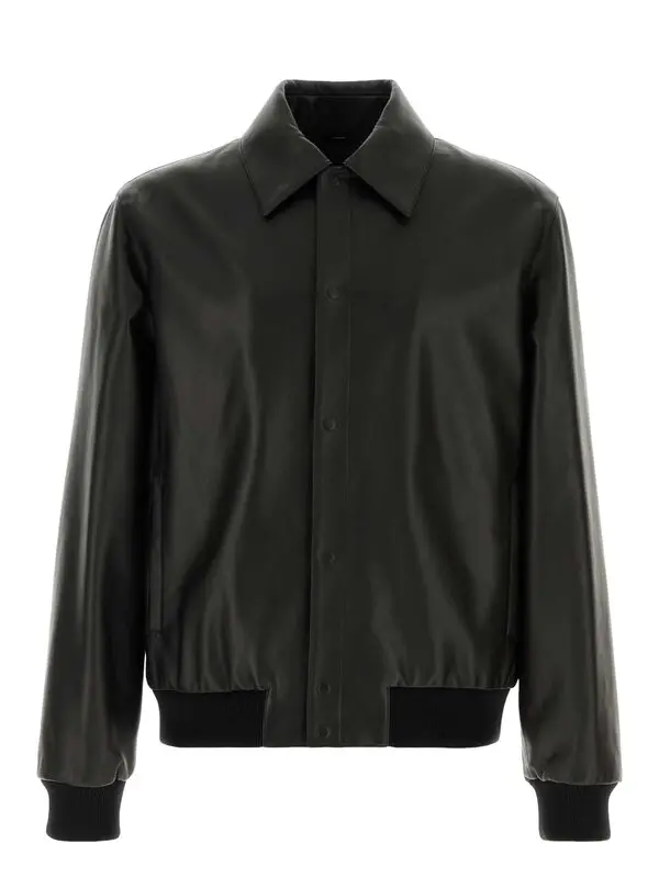 Fendi Leather Bomber Jacket - Black