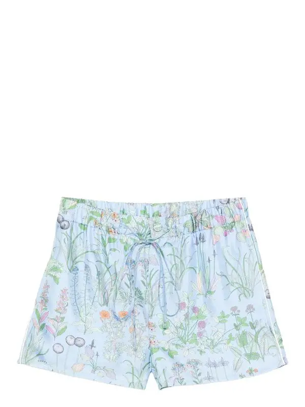 Gucci Silk Floral Print Shorts - Blue