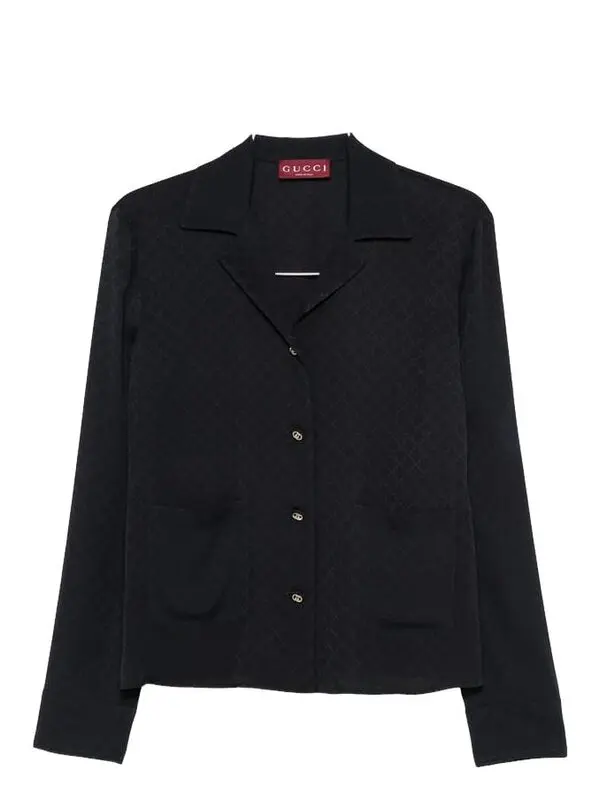 Gucci Diamond Pattern Long Sleeve Silk Blend Shirt - Blue