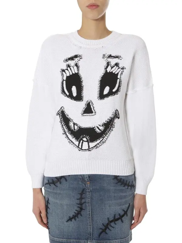 Moschino Graphic Print Crew Neck Sweater - White