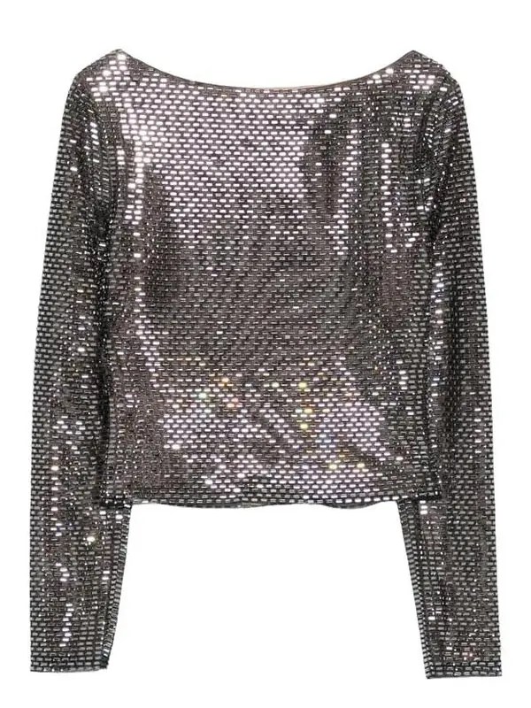 SELF-PORTRAIT Embellished Long Sleeve Round Neck Top - Black
