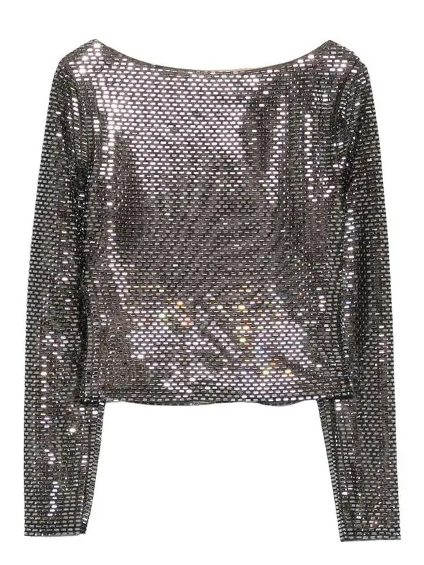 SELF-PORTRAIT Embellished Long Sleeve Round Neck Top - Black