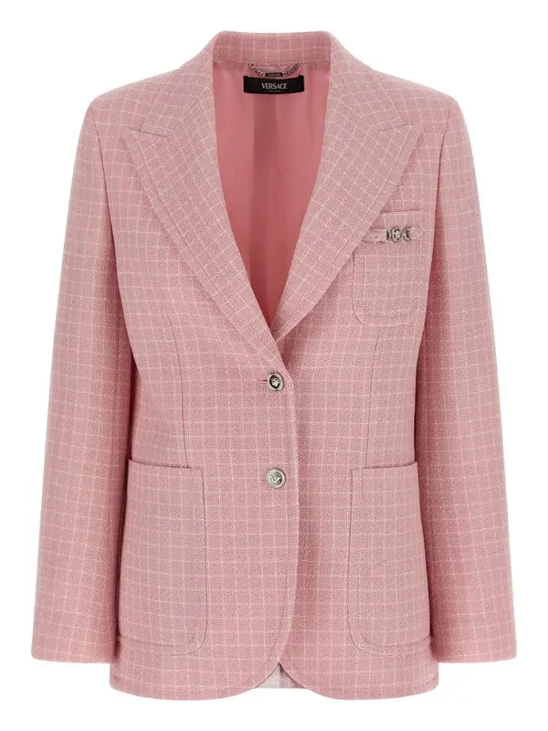 Versace Checked Wool Crêpe Blazer - Pink