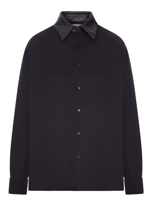 Bottega Veneta Wool Shirt With Braided Leather Collar - Black
