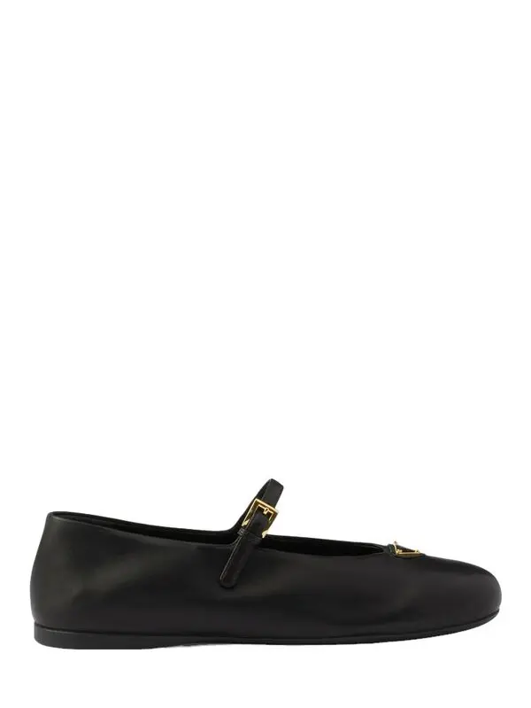 Prada Nappa Leather Ballet Flats With Logo - Black