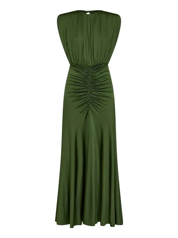 SELF-PORTRAIT Olive Jersey Gathered Long Dress - Multicolor