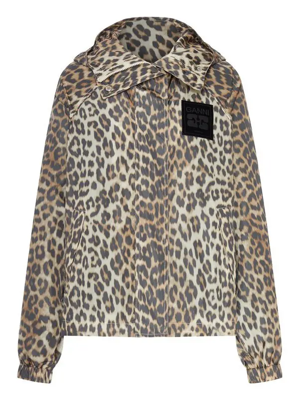 GANNI Nylon Jacket With Leopard Print - Multicolor