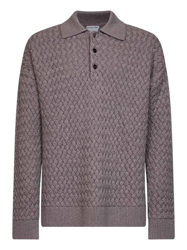 Bottega Veneta Riverbed Melange Intrecciato Wool Knit Long-sleeved Polo Shirt - Multicolor