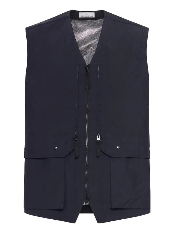 Stone Island Technical Vest With Double-slider Zip - Blue