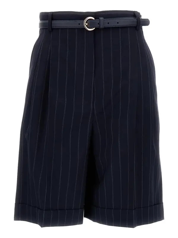 Max Mara Pinstriped Virgin Wool Bermuda Shorts - Multicolor