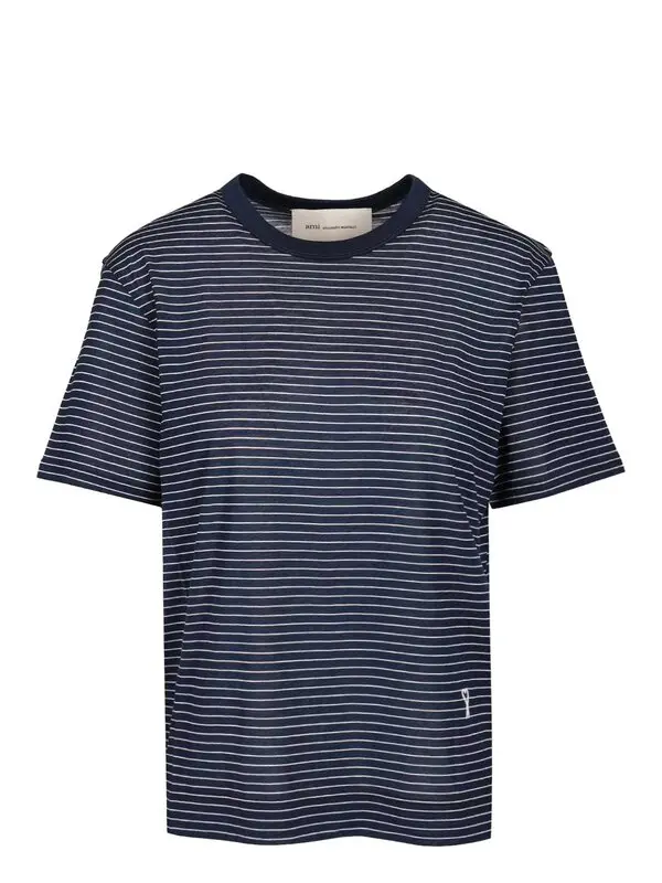 AMI Paris Striped Cotton Jersey T-shirt - Blue