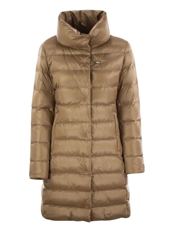 FAY Long Down Jacket With Hook - Brown