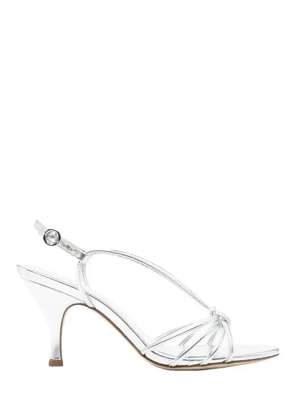 AeydĒ Tone Calf Leather Strappy Knotted Slingback Shoes - Silver