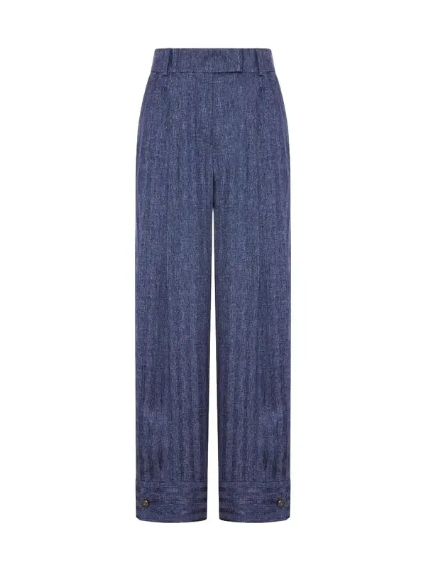 Giorgio Armani Printed Silk Pleated Trousers - Blue