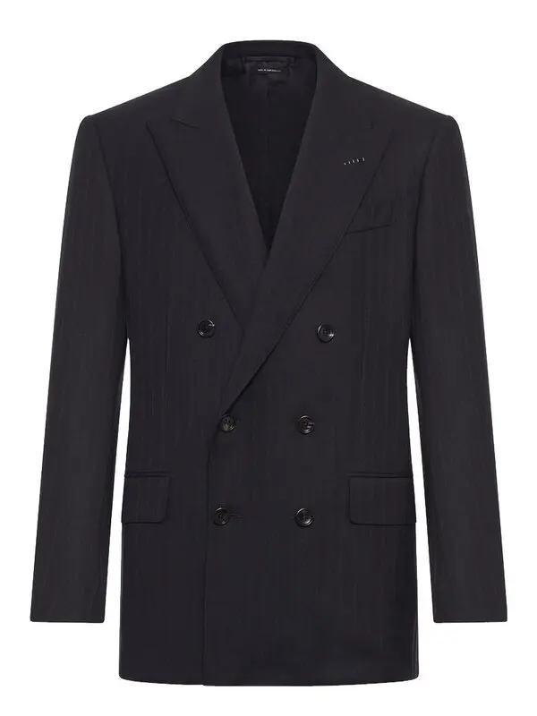TOM FORD Double-breasted Pinstriped Wool Jacket - Black