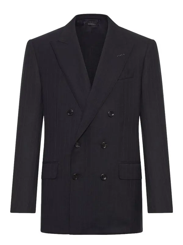 TOM FORD Double-breasted Pinstriped Wool Jacket - Black