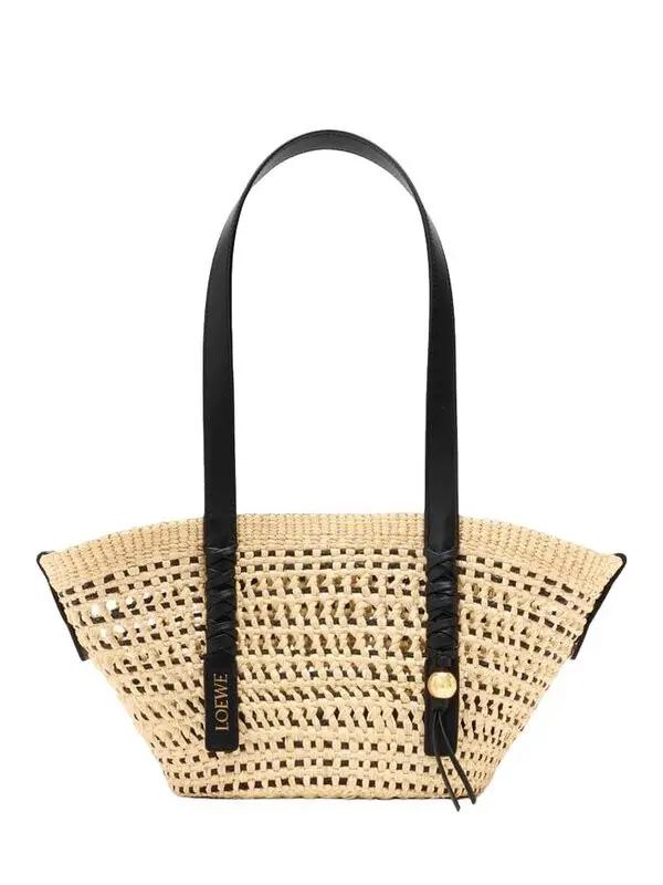 Loewe X Paula`s Ibiza Small Woven Basket Made Of Iraca Palm And Calfskin - Multicolor