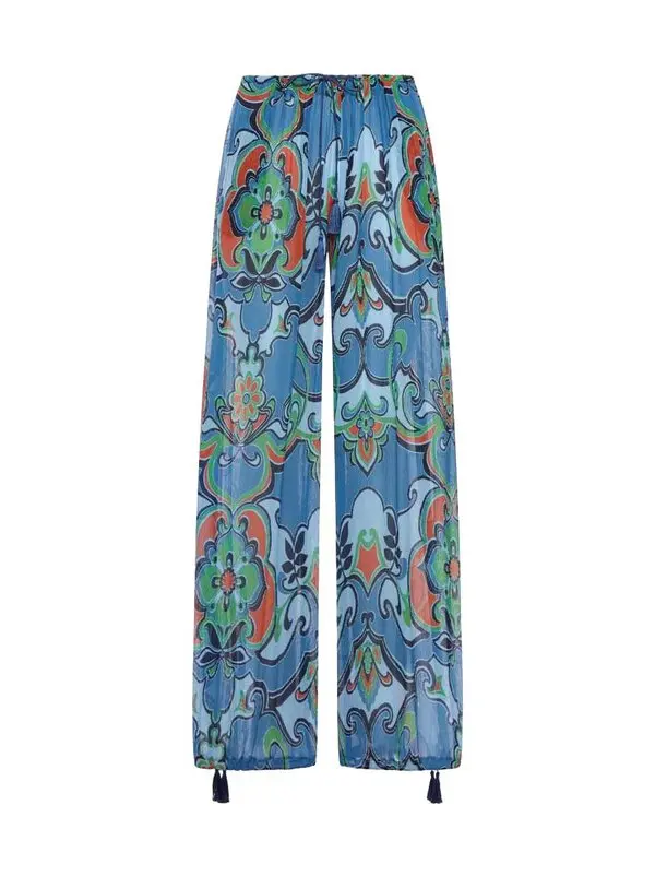 Etro Printed Silk Blend Trousers With Drawstring - Multicolor
