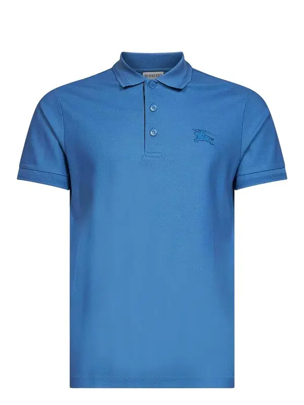 Burberry Pool Blue Cotton Pique Polo Shirt With Embroidered Ekd - Multicolor
