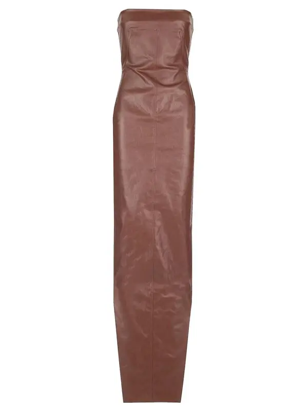 Rick Owens Long Coated Denim Bustier Dress - Brown