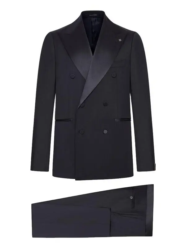 Tagliatore Double Breasted Wool Suit With Silk Inserts - Blue