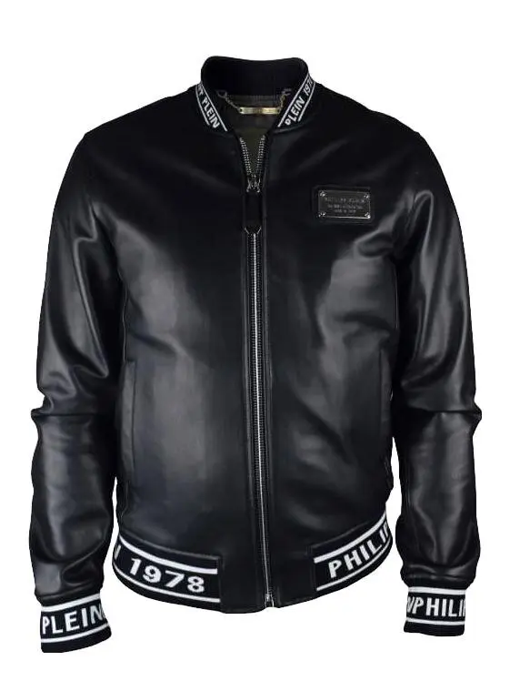 Philipp Plein Leather Bomber Jacket - Black