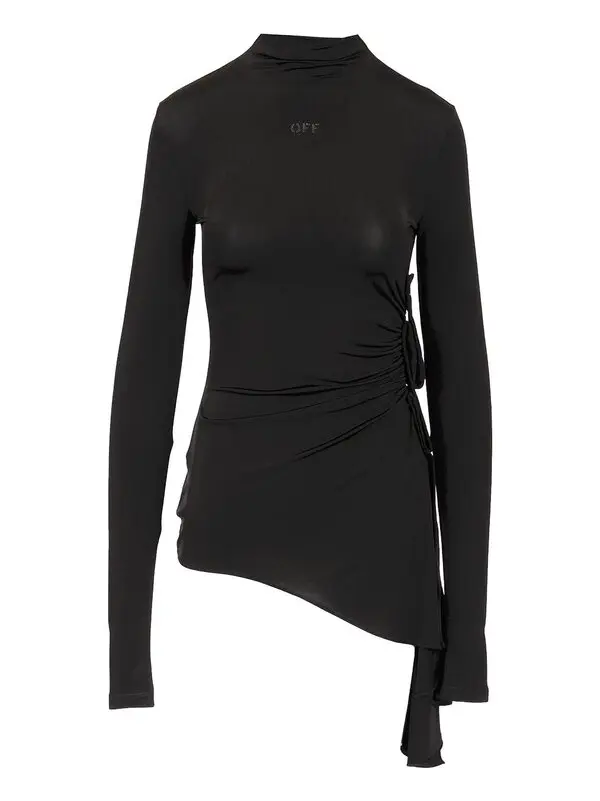 Off-White Long Sleeve Draped Top - Black