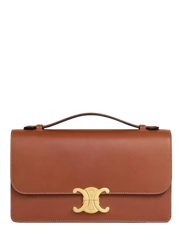 Celine Medium Triomphe Folio Bag In Calfskin - Tan
