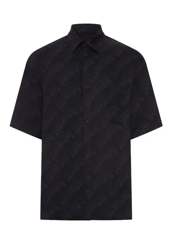 Balenciaga Fluid Viscose Shirt With Allover Logo - Black