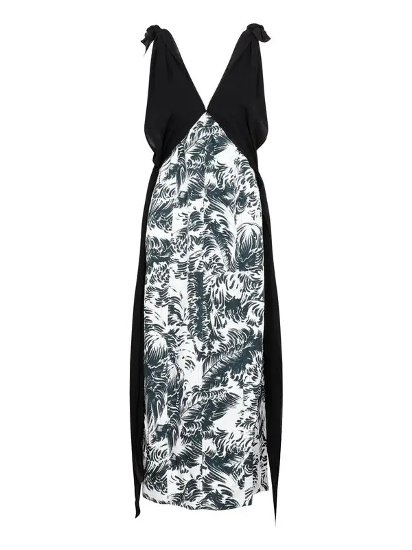 Bottega Veneta Printed Silk Long Dress - Black