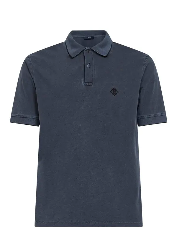 Herno Blue Cotton Pique Logo Polo Shirt - Multicolor