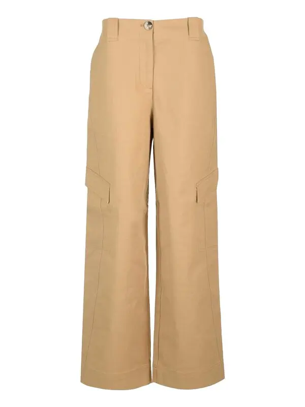 GANNI Cotton Canvas Cargo Trousers - Cream